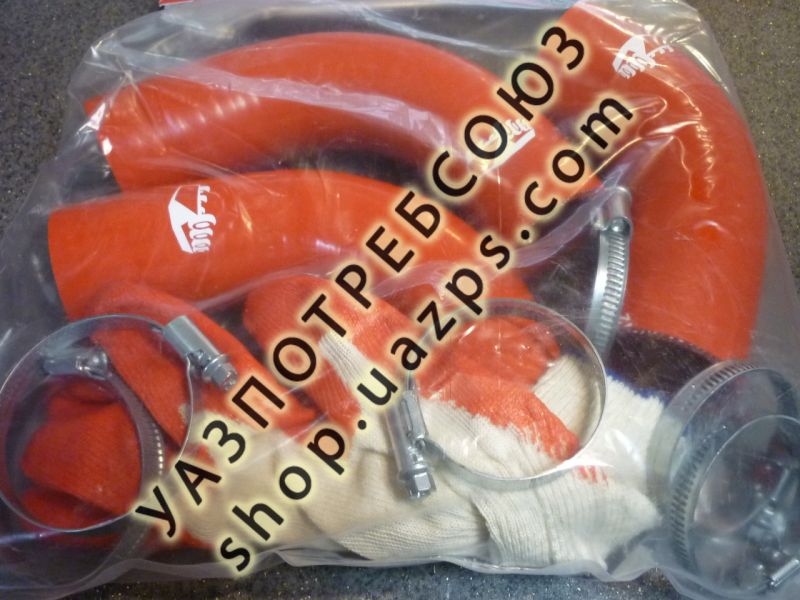 Патрубки радиатора УАЗ 452, 469 дв.4178 (к-кт из 3-х шт. с ХОМУТАМИ, перчатками) СИЛИКОН «redBTR ...