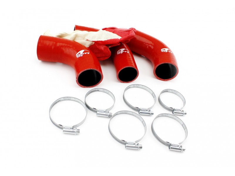 Патрубки радиатора УАЗ 452, 469 дв.4178 (к-кт из 3-х шт. с ХОМУТАМИ, перчатками) СИЛИКОН «redBTR ...